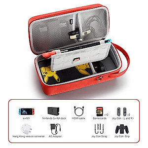 UYIYE Carrying Storage Case for Nintendo Switch/Switch OLED Model (2022),Portable Travel All Protective Hard Messenger Bag Soft Lining 16 Games for Switch Console Pro Controller & Accessories red