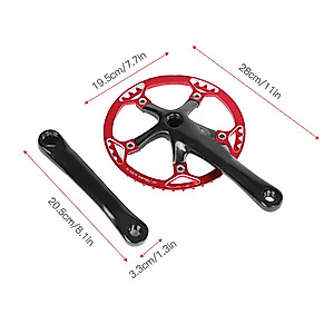Dilwe Bike Crankset Set, 45T 47T Single Speed Crank Set with 2 Cranks for Folding Bikes Mountain Road Bike (45T-Black + Red)