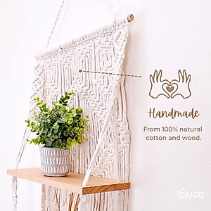 31Mod Macrame Wall Hanging Shelf with Enhanced Solid Wood Shelves and Handmade Macrame to Organize Plants and Decor — 3 Tier Macrame Shelf Wall Hanging for Kitchen, Bathroom, Home Storage, Plants