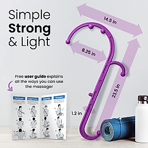 LiBa Back and Neck Massager - Trigger Point Massage Tools for Pain Relief and Self Massage Hook Therapy Handheld Back Neck Shoulder Massager Purple - Gift for Women & Men