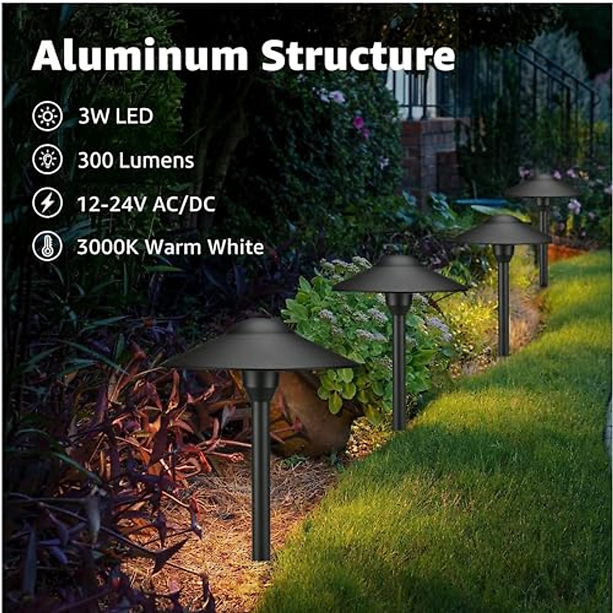 Lumina Lighting® 3W Landscape Path Lights - Low Voltage Cast-Aluminum Outdoor Pathway Light and Area Light 3000K - 12V Waterproof - G4 LED 3W Lighting for Yard Garden Pathway (Black, (8-Pack))