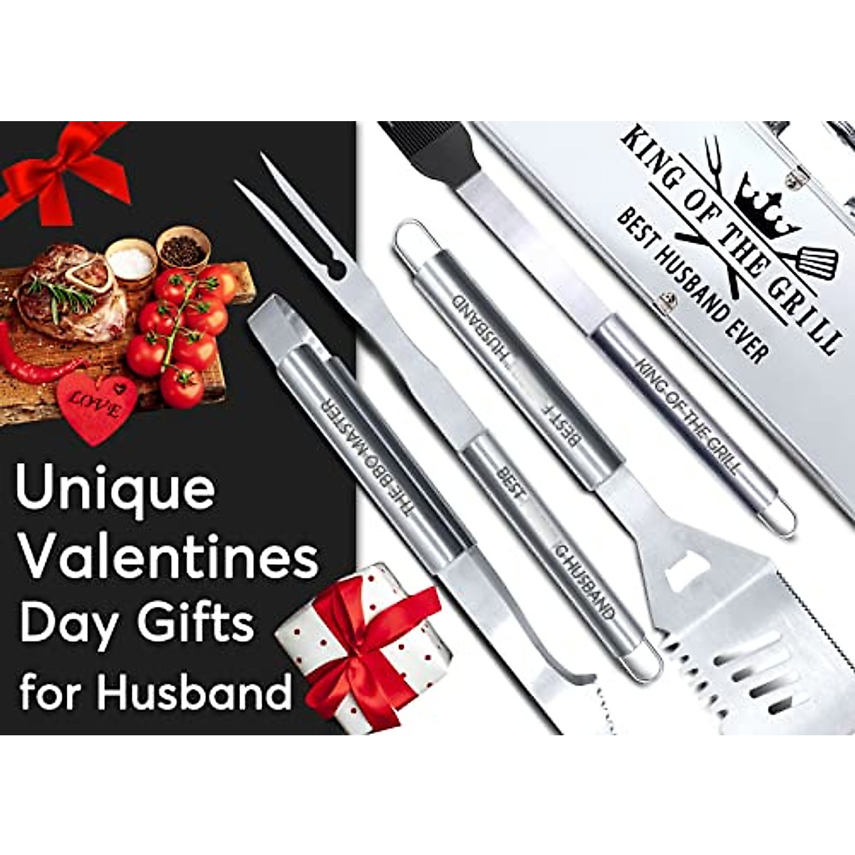 Valentines Day Gifts for Husband Personalized Unique Valentines Day Gifts for Him Husband, Grilling Men V Day Gift from Wife Stainless Steel BBQ Tool Gift for Husband Birthday Anversary Heavy Duty Set
