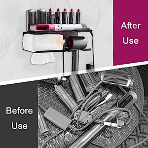 Dreamoon Wall Mount Holder for Dyson Airwrap Styler, Storage Holder for Dyson Hair Dryer Curling Iron Accessories, Organizer Storage Rack with Hooks for Bathroom Bedroom
