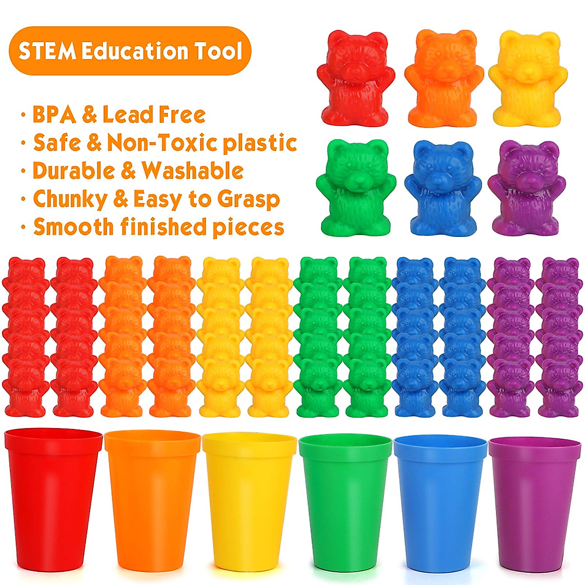 Counting Bears with Matching Sorting Cups,Rainbow Bear Counters with Activity Cards and Storage Box,Montessori Educational Counting and Sorting Toys,Fun Math Manipulative for Preschool Learning
