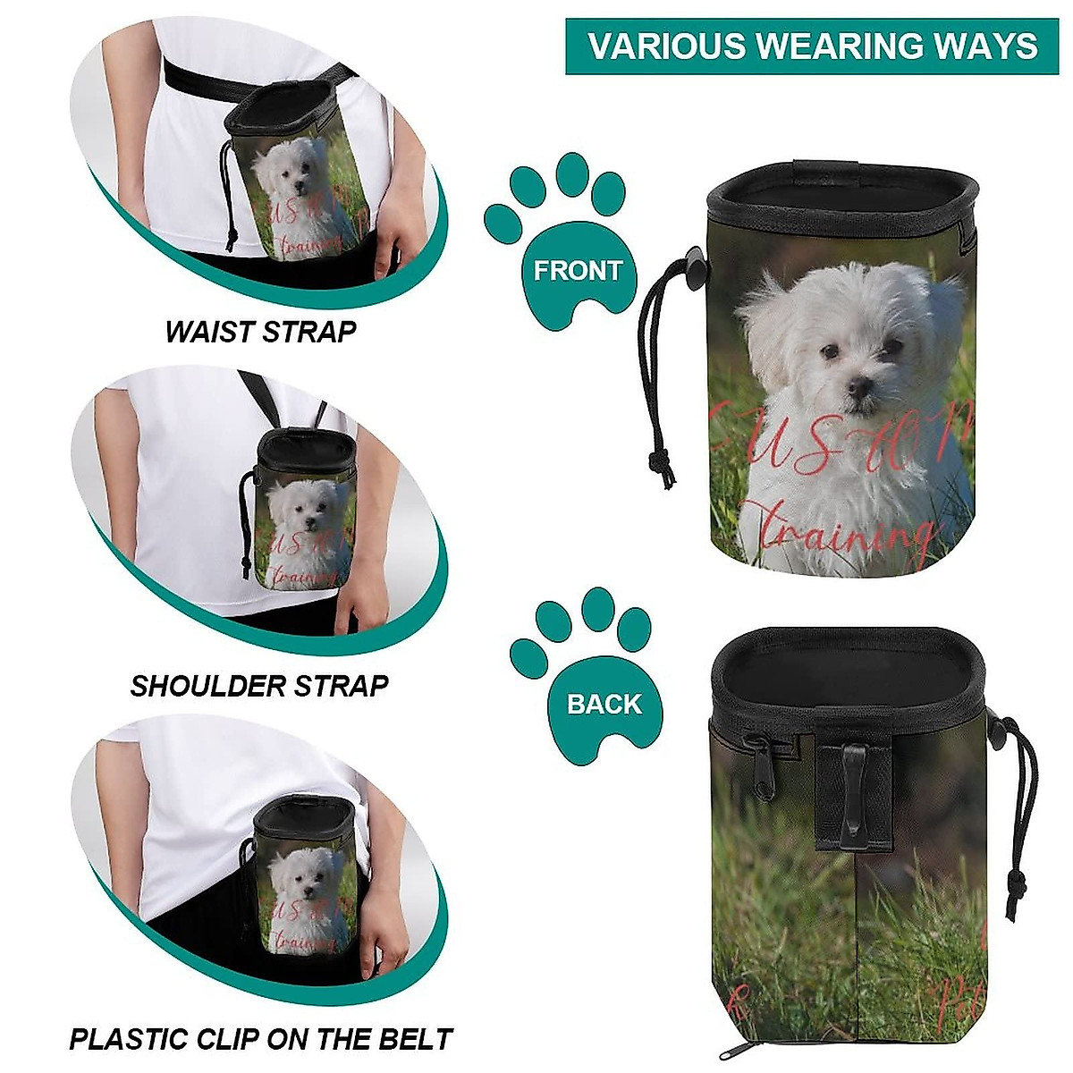 Custom Dog Treat Training Pouch with Photo Text, Personalized Pet Picture Name Treat Training Bag, Customized Dog Training and Behavior Aids - Easily Carries Pet Toys, Kibble, Treats