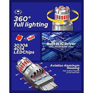 AUTOONE 3156 3157 LED Strobe Brake Light Bulbs, Super Bright Tail light 3056 3057 4157 3047 4057 3457 Halogen Replacement Bulb Brilliant Red, Pack of 2