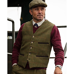 Walker and Hawkes - Men's Derby Tweed Alcott Waistcoat - Dark Sage - Large