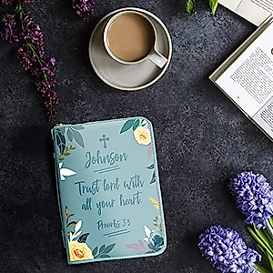 9.6x6.6 Inch Personalized Bible Cover, Custom Bible Cover – Personalized Leatherette Bible Cover and Carrying Case with Handle, Womens Bible Case - Teal (Design 1)