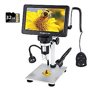7 inch LCD Digital USB Microscope with 32G TF Card,Koolertron Upgraded 12MP 1-1200X Magnification Camera Video Recorder,Wired Remote,Rechargeable Battery for Circuit Board Soldering PCB Coins Outdoor