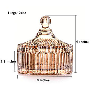 CHOOLD Luxury Colorful Tent Shaped Crystal Candy Jar with Lid,Clear Glass Apothecary Jar Wedding Candy Buffet Jar Food Jar (10oz/24oz) (Amber-L)