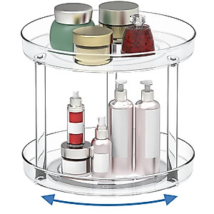 HYDROWE Lazy Susan Organizer 2 Tier, Round Plastic Turntable Organizer Organization Storage Container Bins,Spinning Organizer for Spices,Vanity Countertop Makeup Organizing(2 Tier 9.25 Inch)