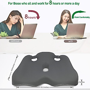 Homuno Large Memory Foam Seat Cushion for Office Chair Pressure Relief Sciatica & Tailbone Pain Relief Chair Pad for Long Sitting, for Office Chair, Gaming Chair and Car Seat (Gray)