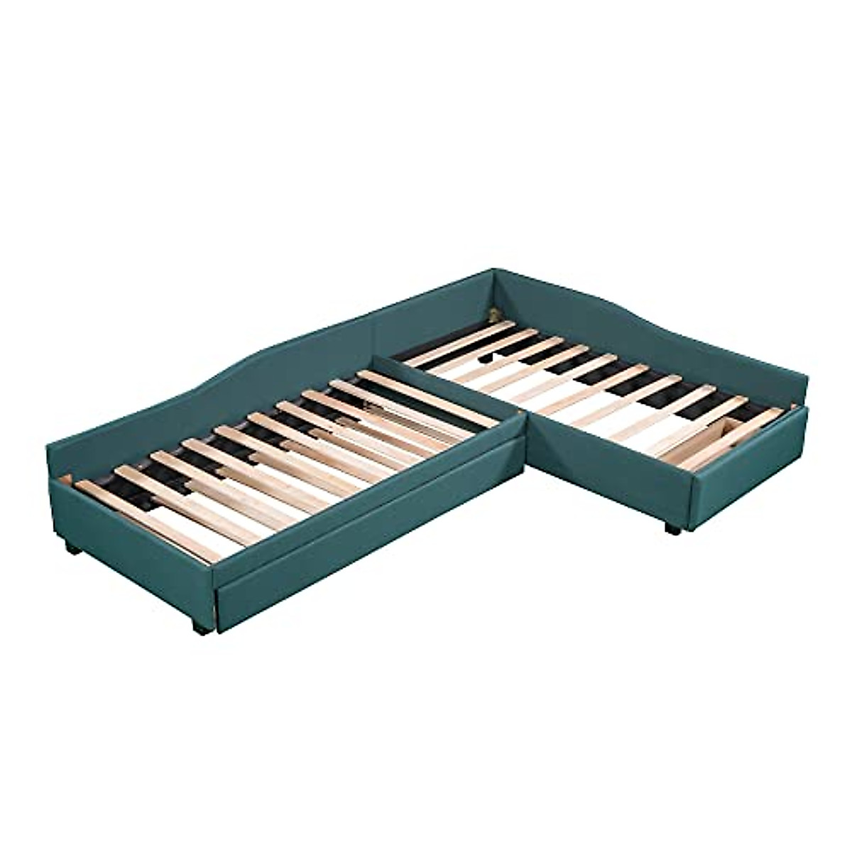 RORIGAT L-Shaped Upholstered Double Twin Size Daybed with Trundle and Drawer for Kids Boys Girls Student, Green