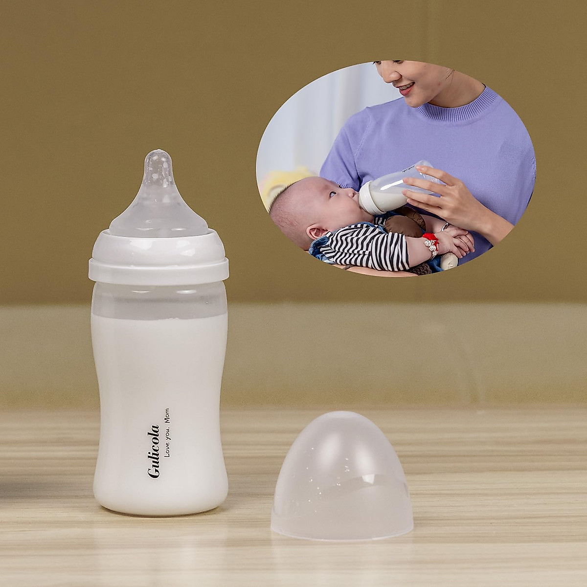 Gulicola Nursing Baby Bottles Wide Neck, Newborn Breastfeeding Bottles with Extra Slow Flow Nipples (SS), 0 Months +, BPA Free PP, 7 oz & 2 Pack - Pink