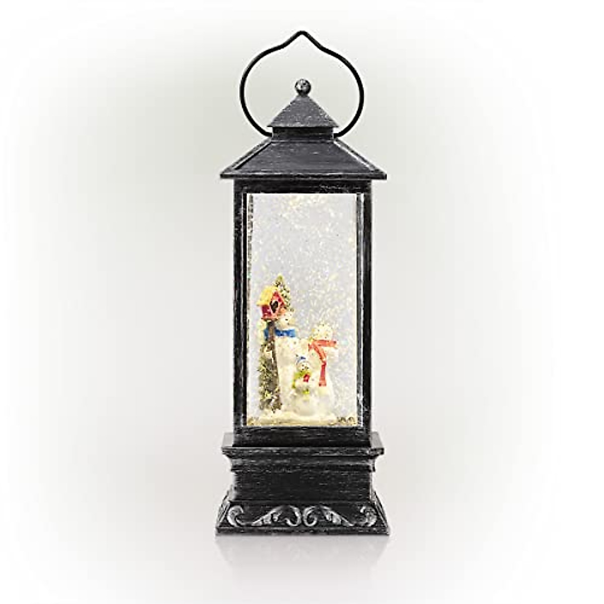 Alpine Corporation QVA126SL Lantern Snowman Snow Globe Holiday Décor, Black