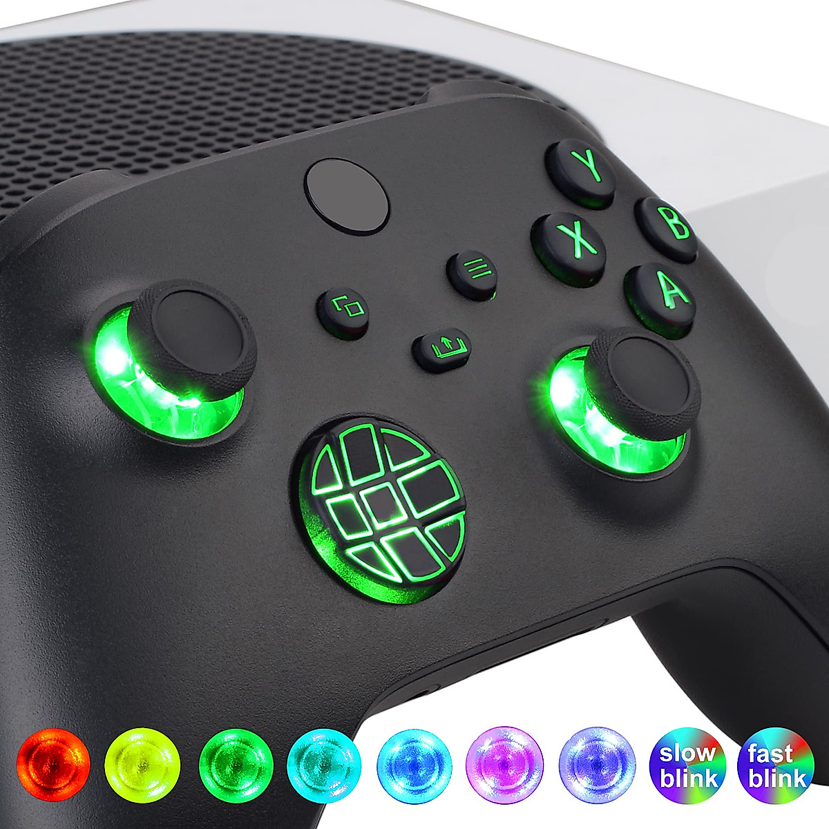 eXtremeRate Multi-Colors Luminated Dpad Thumbsticks Start Back Sync ABXY Buttons for Xbox Series X/S Controller, Black Classical Symbols Buttons DTF LED Kit for Xbox Core Controller