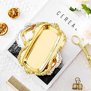 Metal Serving Trays , Food Trays for Coffee Tea Tray Decor for Party Kitchen, Dining Room,Dinnerware Trays 2pcs,Gold Small