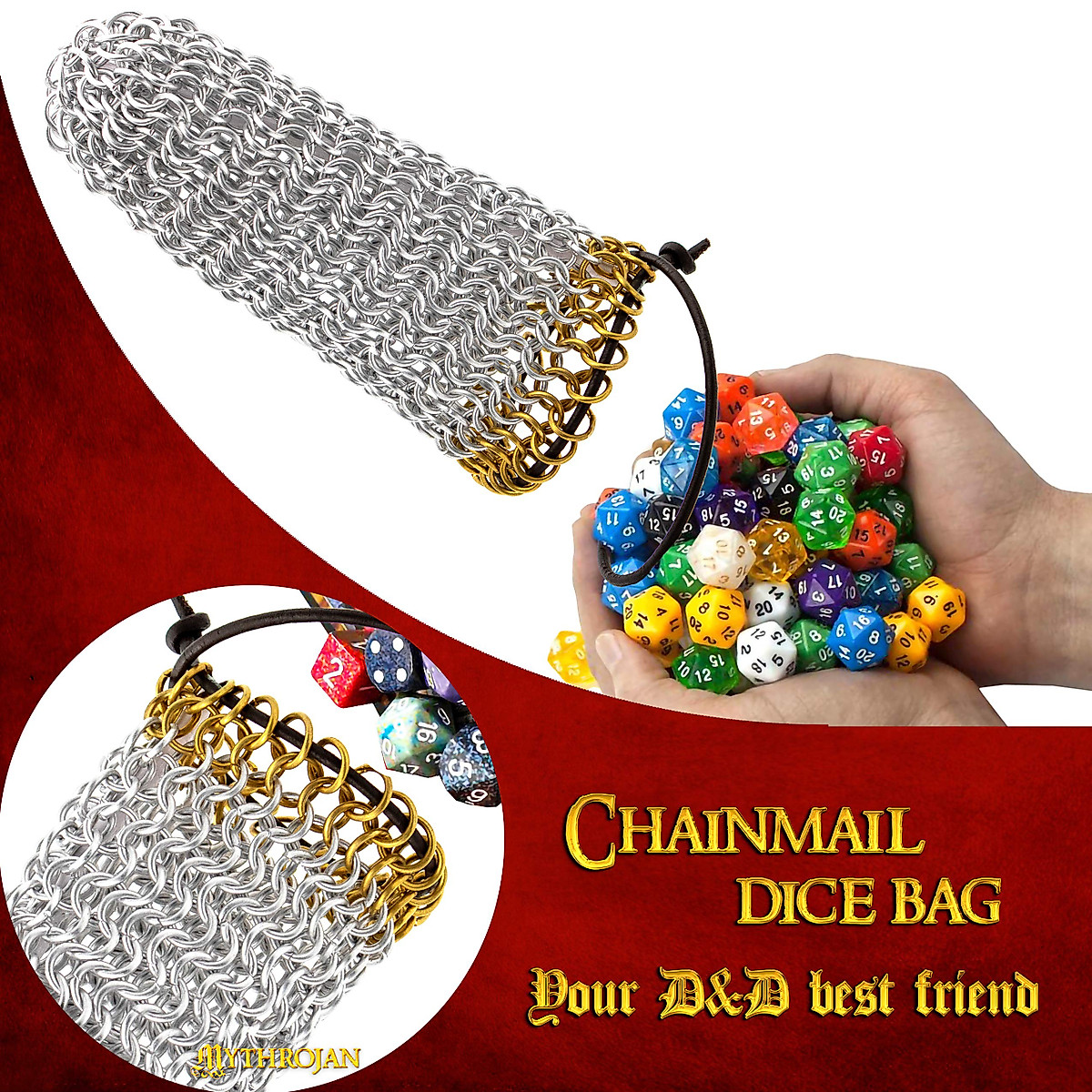 Mythrojan Chainmail DnD Dice Bag Drawstring Medieval Role Playing LARP Dice Pouch