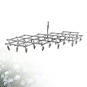 HEALLILY Sweater Hanger Stainless Steel Drying Hanger Clothes Drying Rack Swivel Hook Laundry Drying Rack with 35 Clips for Diapers Bras Towels Socks Underwear Foldable Hanger