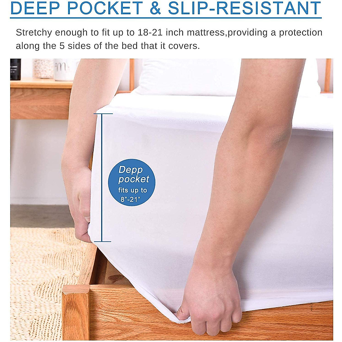 Waterproof Mattress Protector California King Size Cooling Mattress Protector Pad Cover Breathable Fitted Sheet Style Deep Pocket Soft Noiseless Mattress Protector Cal King