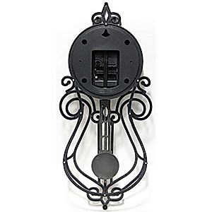 Infinity Instruments 20068AG-4420 Rustic Farmhouse Decorative 20 x 9 Inch Quartz Battery Powered Pendulum Wall Clock, Antique Black