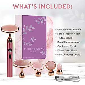 Vibrating Face Roller and Massager - 5 in 1 Rechargeable Rose Quartz Face Roller for Soft and Smooth Skin, Relaxing Beauty Skin Care Kit, Soothes Puffy Eyes
