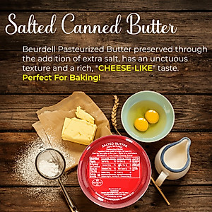 Beurdell French Salted Real Canned Butter 100% Natural Pasteurized Butter A real butter from France | Great For Hurricane Preparedness Emergency Survival Kit Great For Cooking, Baking Pack of 6