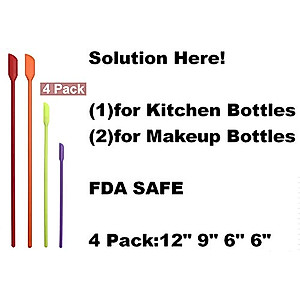 Mini Spatula Silicone Small for Makeup Spatula- Thin Jar Spatula ，for Thin Jar/Kitchen Bottles/Cosmetic Bottles 4Pack (Multicolor)