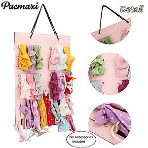 PACMAXI Hanging Baby Girl Headbands Storage Organizer, Newborn Headbands and Bows Holder(10 Snap Band+18 Snaps,Pink)