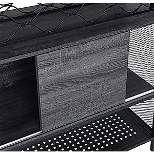 CEMKAR Industrial Bar Cabinet, Modern High Display Wine Storage Rack, Wood and Metal Cabinets for Home Kitchen Storage, Restaurant Cafe Cafeteria Bar Cabinet (Black+Gray)