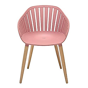 Armen Living Nassau Outdoor Patio Arm Dining Chairs, 17" Seat Height, Set of 2, Eucalyptus and Pink Peony