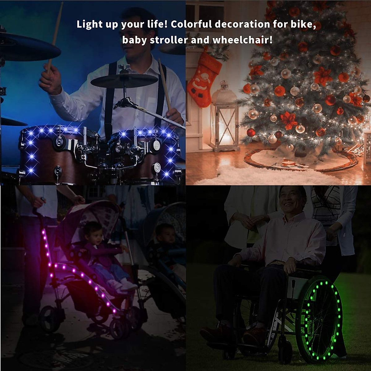 TINANA 2 Tire Pack LED Bike Wheel Lights Ultra Bright Waterproof Bicycle Spoke Lights Cycling Decoration Safety Warning Tire Strip Light for Kids Adults Night Riding (green 2pack)