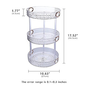 ROWNYEON Rotating Makeup Organizer 3 Tier Makeup Carousel with Handle, Bathroom Organizer Diamond Texture Perfume Organizer Spinning Cosmetics Organizer for Vanity, Pantry, Countertops, Kitchen