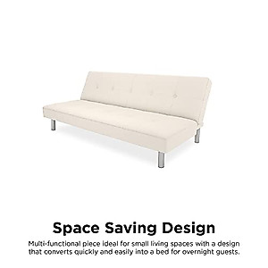 DHP Nola 69 Inch Futon Sofa Bed, Modern Armless Upholstered Couch Sleeper with Tufted Back and Seat for Small Spaces, Faux Leather, White