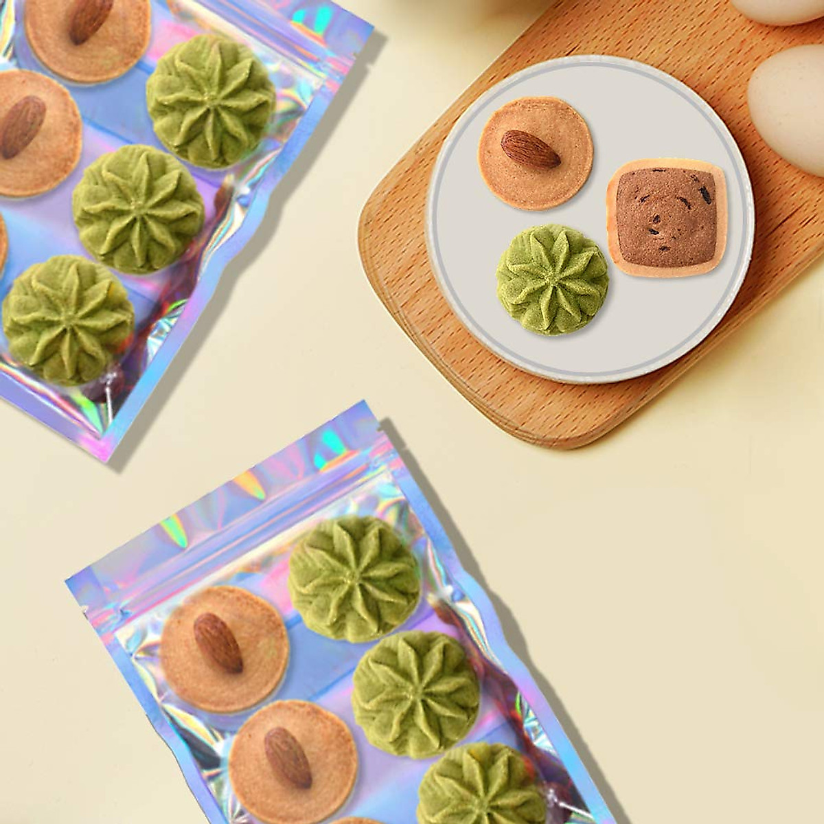 Resealable Smell Proof Bags Foil Pouch Mylar Ziplock Food Storage Bags with Clear Window Packaging Pouch for Food Storage Gift Package Supplies (100-pack,Holographic Color, 4.7 x 7.9 Inches)