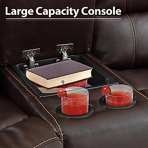 EBELLO Faux Leather Manual Loveseat Recliner, Reclining Couch Sofa with 2 Cup Holders, Hidden Storage, Overstuffed Comfortable Armrest Double Recliner Set for Living Room, Brown (Loveseat)