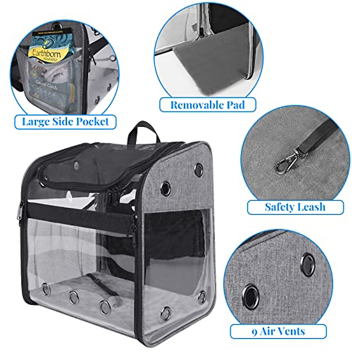 Expandable Cat Backpack Carrier, Breathable Mesh Pet Carrier Backpack for Cats, Dogs, Rabbits, Small Pets, Clear Foldable Cat Pack Backpack with Waist Pad for Walking, Travel, Hiking, Camping, Outdoor