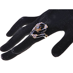Alilang Black Enamel Body Purple Crystal Rhinestone Serpent Snake Fashion Sized Ring, Size 6