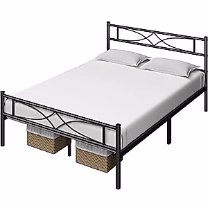 Yaheetech Metal Queen Size Bed Frame, Platform Bed Frame, Mattress Foundation with Curved Design Headboard & Footboard, NO Box Spring Needed, Heavy-Duty Support, Easy Assembly, Queen, Black