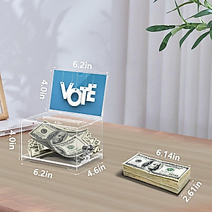 KYODOLED Clear Donation Box with Lock,Ballot Box with Sign Holder,Suggestion Box Storage Container for Voting, Raffle Box,Tip Jar 6.2" x 4.6" x 4.0"