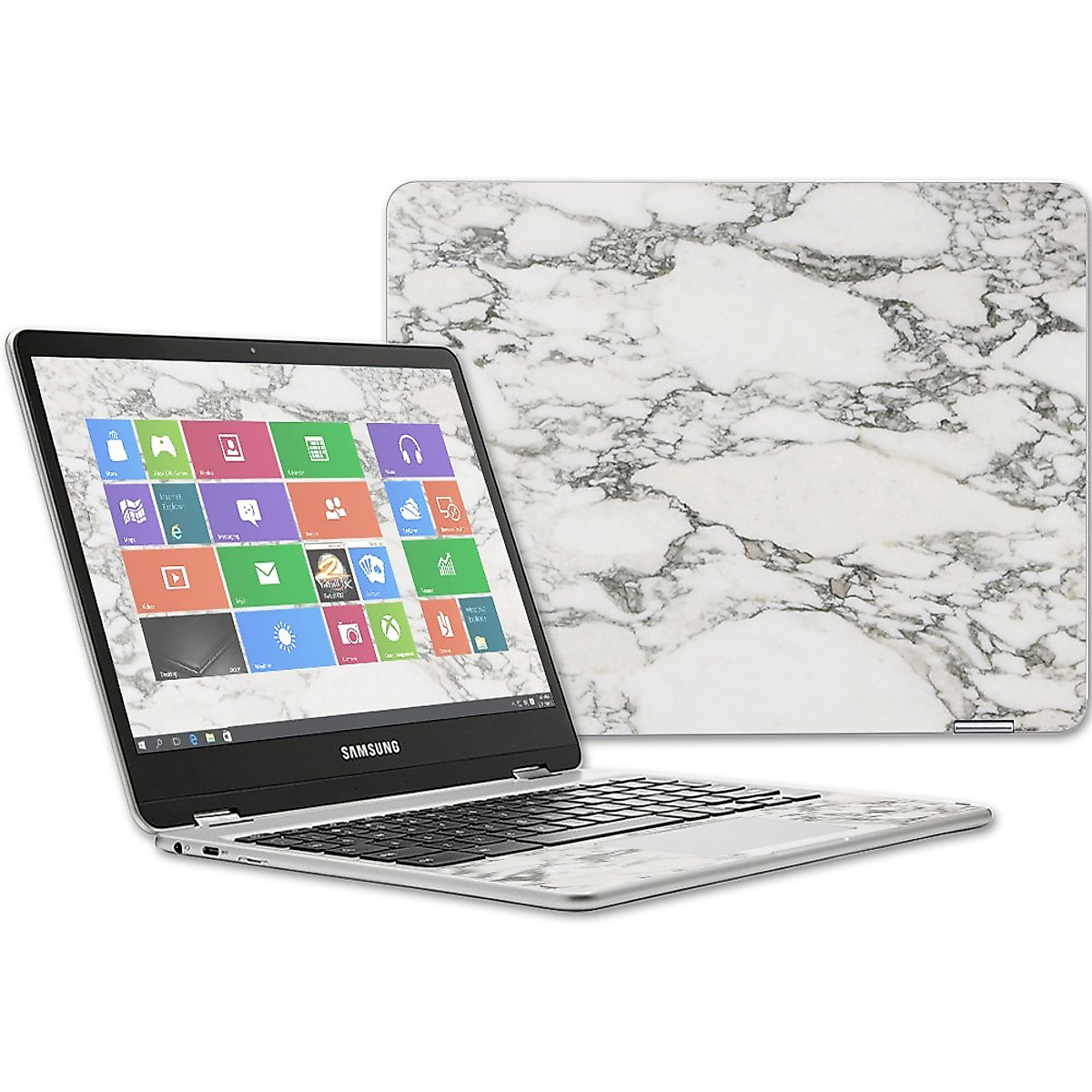 Mightyskins Skin Compatible With Samsung Chromebook Plus 12.3"(2017 - White Marble | Protective, Durable, And Unique Vinyl Decal Wrap Cover | Easy To Apply, Remove, And Change Styles | Made In The Usa