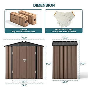 Gizoon Outdoor Storage Shed 6 x 4 FT, Galvanized Metal Garden Shed with Double Lockable Doors, Outdoor Storage Clearance for Backyard Patio Lawn-Light Brown