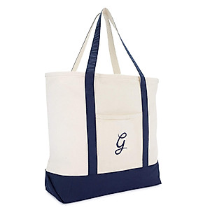 DALIX Monogram Tote Bag Personalized Initial Navy Blue - G