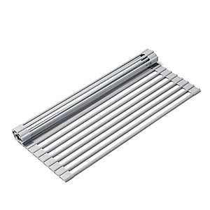 FURNINXS Roll Up Dish Drying Rack Over The Sink, Silicone Stainless Steel Foldable Dish Drying Rack for Kitchen Counter(17" x 13")