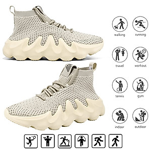 SRONGKE Men's Athletic Walking Shoes Outdoor Running Shoes Slip on Fashion Sock Sneaker (Beige,12)