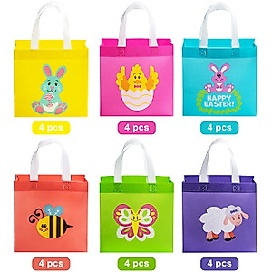 JOYIN 24 Pcs Easter Gift Bags with Handles for Kids, Non Woven Tote Goodie Bags Candy Bags Party Treat Bags for Easter Egg Hunt, Easter Kids Party Favor Supplies
