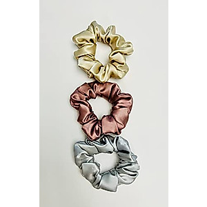 BLP Silk Scrunchie 100% Mulberry Silk for Hair 3-pack Hair Scrunchie for Women's Hair Neutral Colors Sleep Hair Tie Stocking Stuffer Ideas