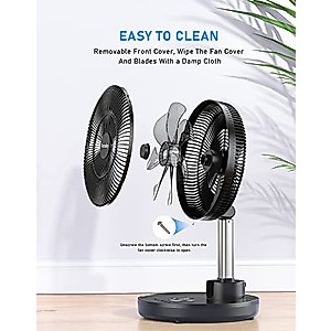 FARADAY Oscillating Standing Fan 12” Foldable Portable Quiet Floor Fan 12000mAh Rechargeable Pedestal Fan with Remote, Timer Setting, Height Adjustable Foldaway Fan for Bedroom Home Office, 6 Speed