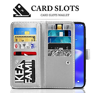 Newseego Compatible iPhone 11 Pro Max Leather Case 6.5 Inch,Glitter Faux PU Leather Magnetic Closure Multi-Credit Card Slot Cash Holder Detachable 2 in 1 Wallet Cover with Wrist Strap-Silver
