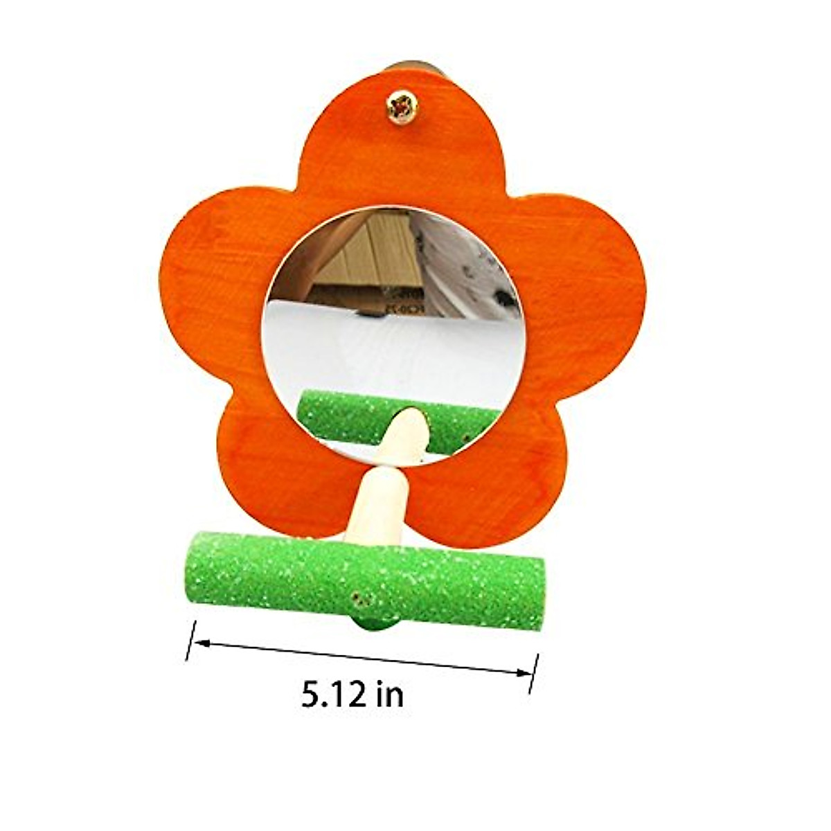 Bird Parrot Mirror Toy with Perch Cage Standing Accessories Parrot Parakeet Budgies Cockatiel Conure Finch Lovebird African Grey Macaw Amazon Cockatoo Birdcage Wood Perch(Color Random) (Flower Shape)
